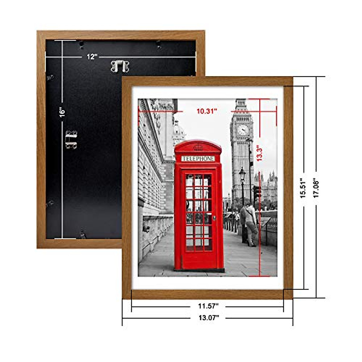 Relwaso 12x16 Frames Made to Display 11x14 Pictures with Mat or 12 x 16 Photo Without Mat, Picture Frames Made of Solid Wood for Vertical or Horizontal Wall Mounting