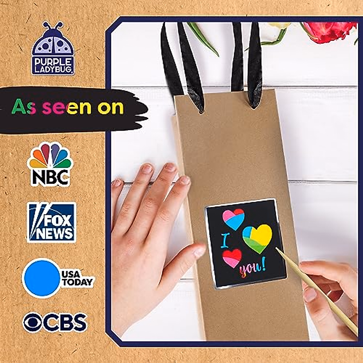 PURPLE LADYBUG 7 Kraft Gift Bags with Handles & Scratch Paper Panel for Messages - Fathers Day Gift Bags for Wine Bottles, Champagne, Whiskey, Tumbler Gifts, Weddings & Party Favors