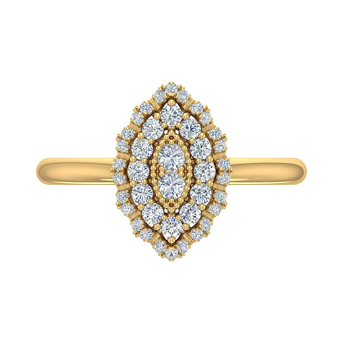 FINEROCK 1/3 Carat Diamond Marquise-Shaped Ring in 14K Yellow Gold (Ring Size 4)