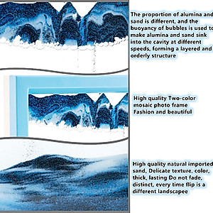 Sand Art Liquid Motion Dynamic Sand Picture, Flowing Sand Picture Moving Sand Art Frame Desktop Art Toys for Calm Relaxing(Blue), Blue,White