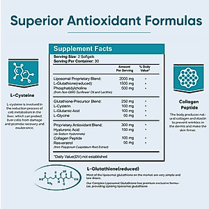 Liposomal Glutathione Supplement 2000mg, Pure Reduced Active L-Glutathione Complex Formula for Max Antioxidant, Detox, Health Aging and Immune