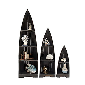 Deco 79 Wood Boat 6 Shelf Shelving Unit, Set of 3 77", 57", 37"H, Brown