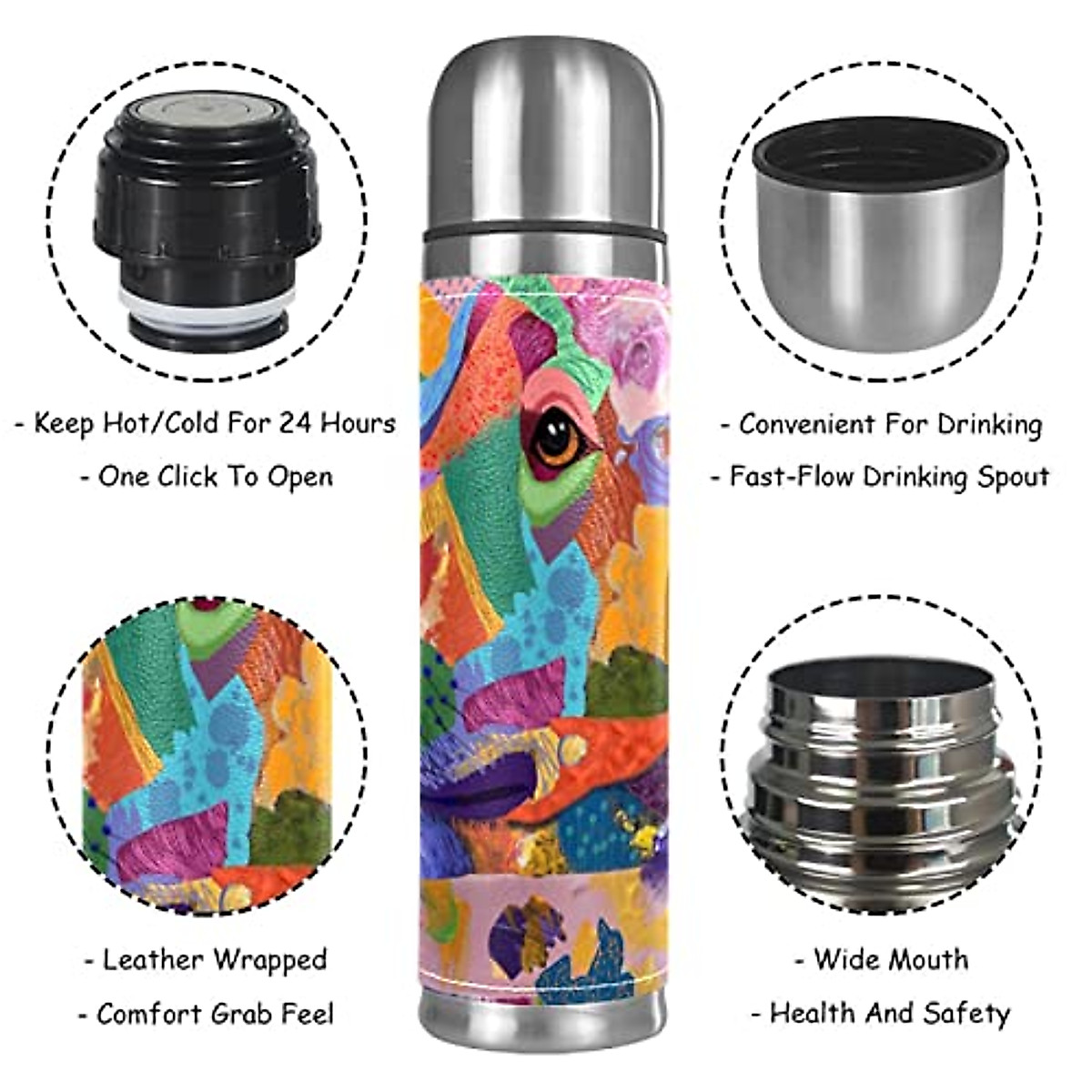 Colorful Aesthetic Rhodesian Dog Vacuum Insulated Stainless Steel Water Bottle, Double Walled Travel Thermos Coffee Mug 17 OZ for School Office