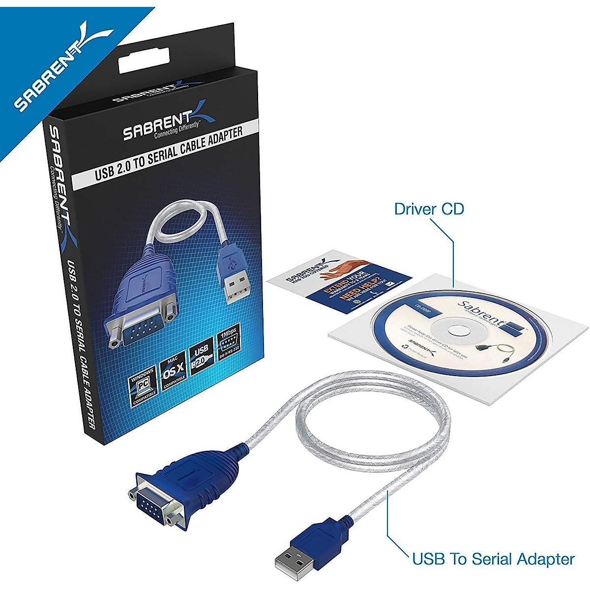 SABRENT USB 2.0 to Serial (9 Pin) DB 9 RS 232 Converter Cable, Prolific Chipset, HEXNUTS, [Windows 11/10/8.1/8/7/VISTA/XP, Mac OS X 10.6 and Above] 2.5 Feet (CB-DB9P)