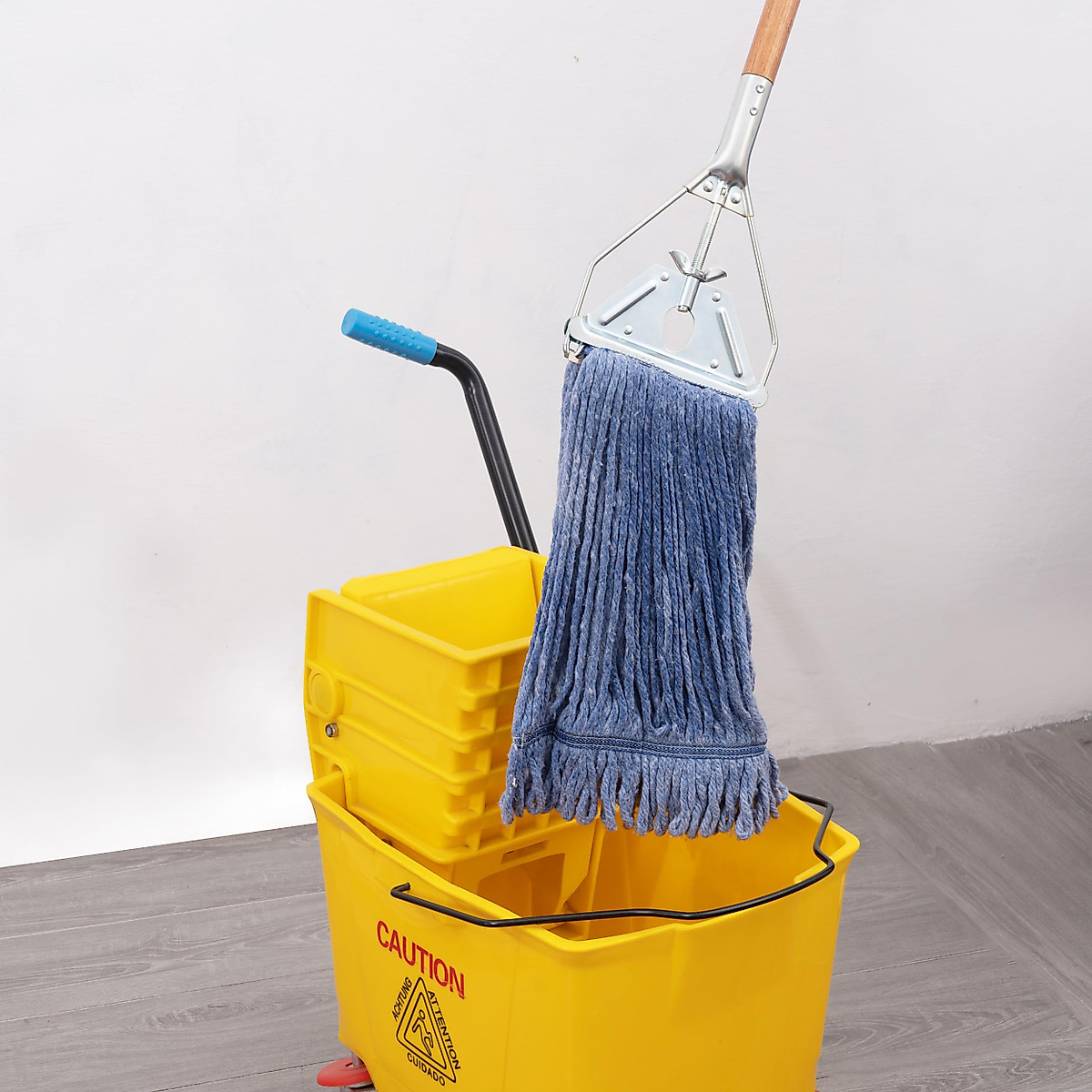 Matthew Cleaning Quick Change Commercial Metal Frame Mop Handle and Up Heads, 60" Wood Handle Industrial Grade, Easy Change Steelhead for Wet Mop with Wooden Handle, Floor Cleaning Heavy Duty -6Pack