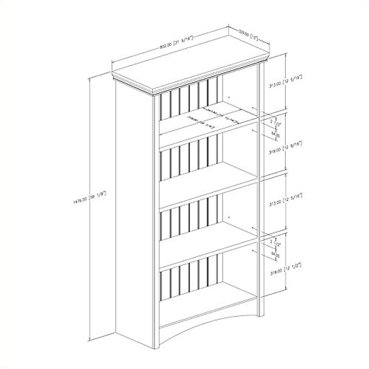Atlin Designs Modern 4 Tier Bookcase, 58" Wood Bookshelf with Adjustable Shelves, White