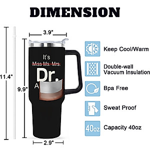 sxmluedn It's Miss Ms Mrs Dr Actually Tumbler Phd Granduation Gifts Men Women Doctor Doctorate Degree Tumbler Coffee Mug 40oz with Handle and Straw