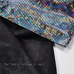Yutone Stretch Knit Fabric 57inch Wide Decoration, Apparel, Costume Sewing Quilting Apparel Crafts Décor by Yard (Iridescent Hologram Silver 1Yard)