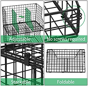 X-cosrack XXL Stackable Wire Baskets for Pantry Organizers and Storage, 2 Pack Snack Organizer Baskets with 4 Removable Dividers, Metal Pantry Storage Bins for Snack Canned Spice Food, Black