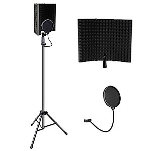 Recording Microphone Stand isolation shield with Heavy Tripod stand, Professional Recording Studio Podcast Equipment Kit with Pop Filter & 3/8 to 5/8 Adapter for Blue Yeti and Other Condenser Mic