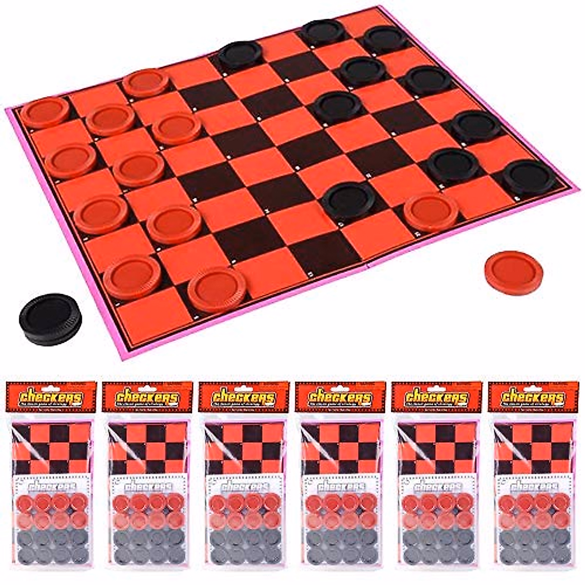 Gamie Checkers Board Game for Kids, Set of 6, Classic Checkers with Red and Black Pieces, Fun Travel Games for Kids and Adults, Cool Birthday Party Favors and Goodie Bag Fillers