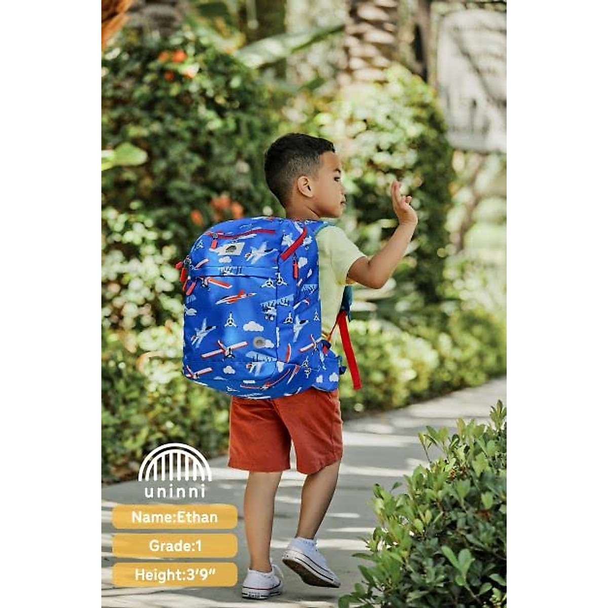 uninni Airplane Kids Backpack Set for Age 5+, with Insulated Lunch Bag and Cute Pencil Case, Lightweight, School and Travel Storage Organizers for Boys and Girls