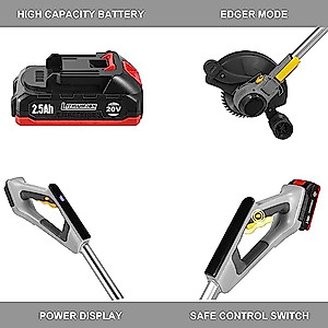 Weed Wacker Battery Powered, PATIOX Electric Grass Trimmer, Cordless Weed Whacker 3 in 1, 20V Weed Trimmer with Blade with One 2.5 Ah Battery Rechargeable