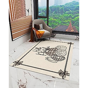 Thanksgiving Fall Large Rectangular Area Rugs 5' x 7' Living Room, Boho Polka Dot Pumpkin Black Gingham Durable Non Slip Rug Carpet Floor Mat for Bedroom Bedside Outdoor