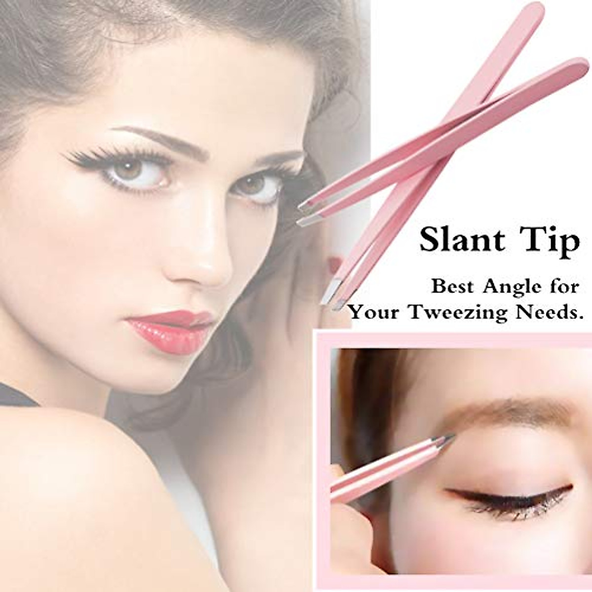 4" Curved Craft Scissors Stainless Steel Unisex Eyebrow Kit Eyebrow Scissors, Slant Tweezers And Eyebrow Brush for Eyebrow Eyelash Extensions (Pink Set)