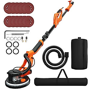 Goplus 750W Drywall Sander, Electric Foldable Sander Machine w/Dust-Free Automatic Vacuum System, 6 Variable Speed 800-1750 RPM, Double-Deck LED Lights, 12 Sanding Disks & Carrying Bag (Foldable)