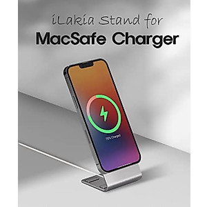 iLakia Cell Phone Stand for MagSafe Charger, Aluminum Charging Holder Dock Cradle for Desk, Mag-Safe Accessories Compatible with iPhone 14 13 12 Model Series, Silver Color (MagSafe Not Included)