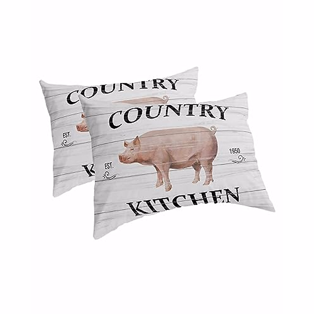 Edwiinsa Farmhouse Pig Pillow Covers Standard Size Set of 2 20x26 Bed Pillow, Farm Animals Rustic Oil Painting Wooden Plush Soft Comfort for Hair/Skin Cooling Pillowcases with Envelop Closure