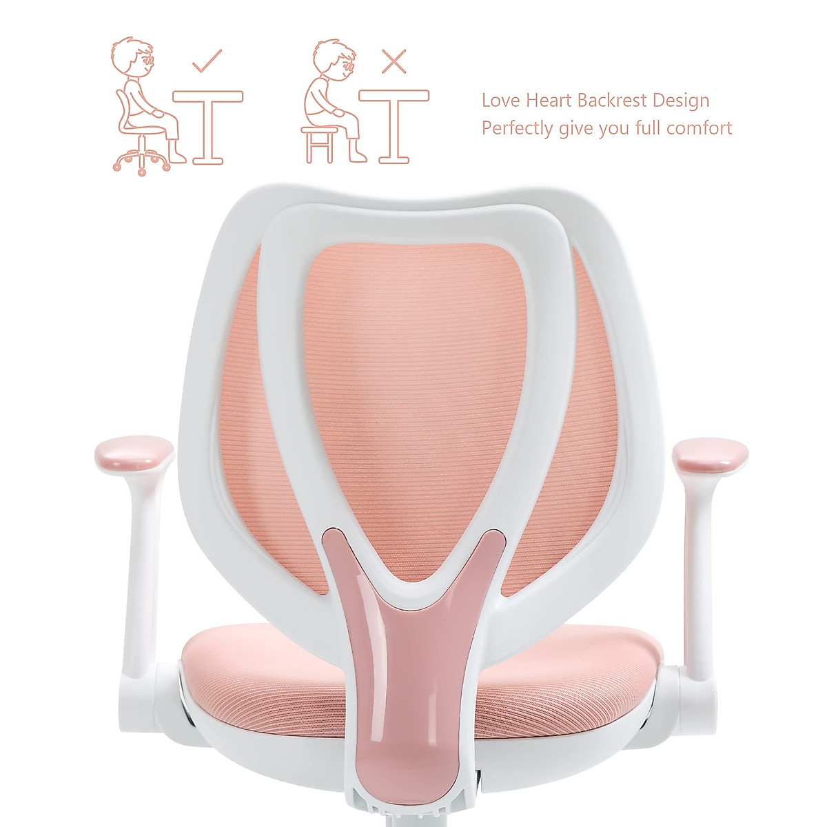 Villeston Cute Kids Desk Chair - Computer Study Reading Office Swivel Chairs for Boys Girls Teens with Adjustable Armrests and Footrest Pink