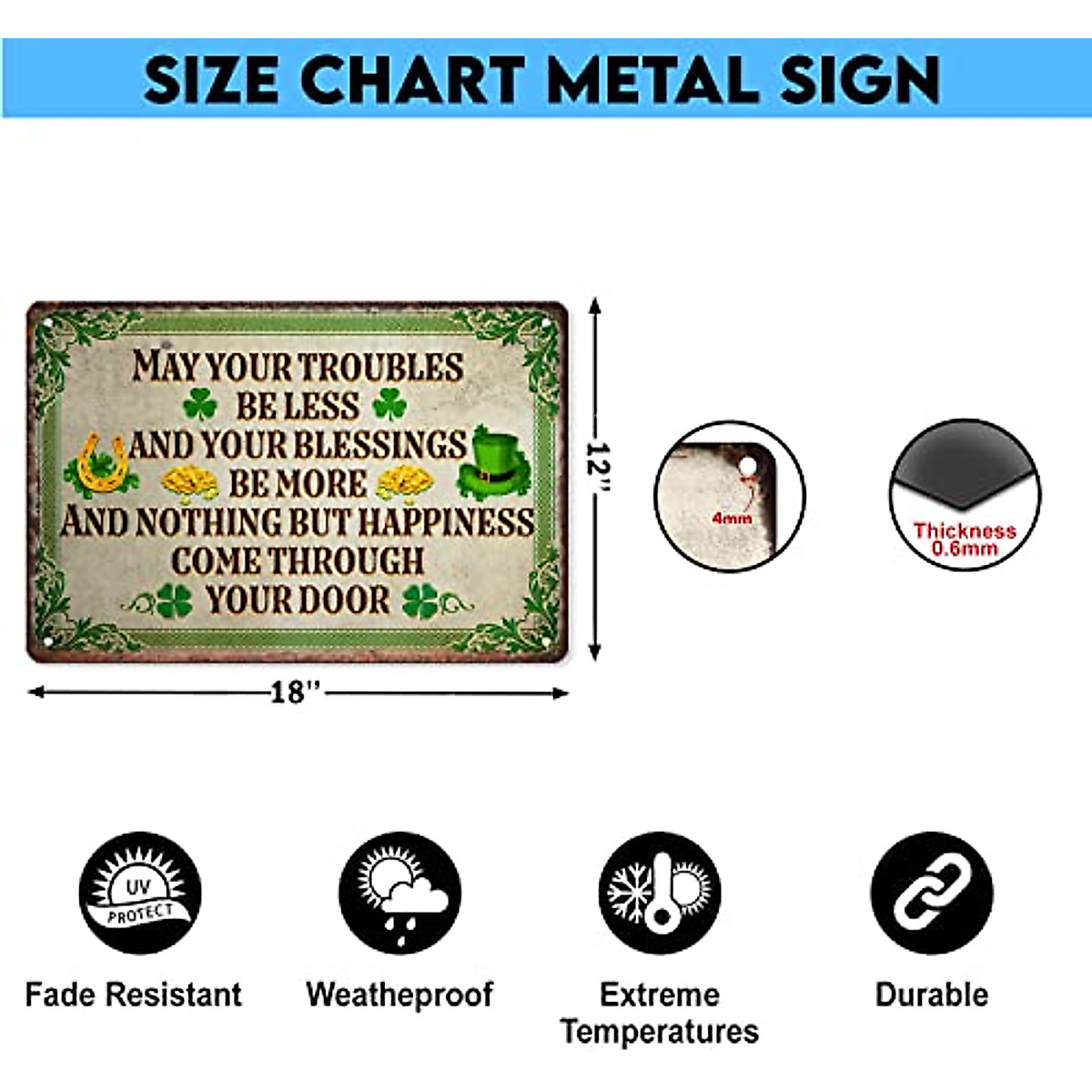 N NAMESISS All Over Printed, Shamrock Metal Sign, Irish Decor, Irish Decoration, St Patrick Day Decorations, Patrick Day Decor, 12x8 Inches Metal Sign, Door Sign, Welcome Sign