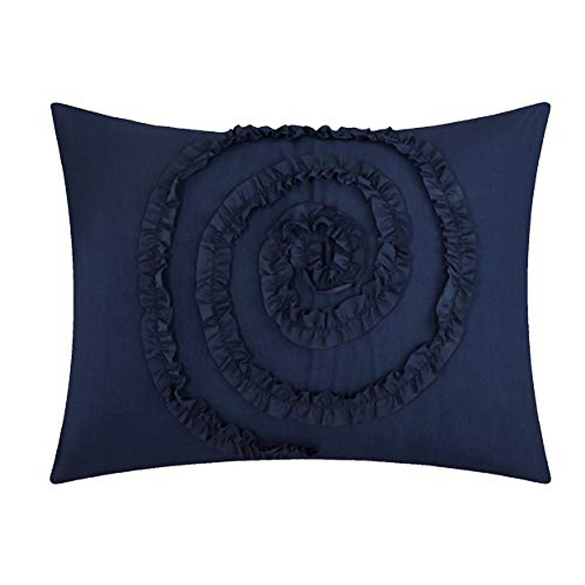 Chic Home CS2213-AN 7 Piece Rosalia Floral Ruffled Etched Embroidery Comforter Set, King, Navy
