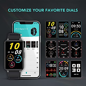 SKG V3 Activity Fitness Tracker for Men Women with 24/7 Heat Rate, Blood Oxygen, Sleep Monitoring, Pedometer Fitness Watch with Step/Calories/Distance, Message Notification, Music Control & Shutter