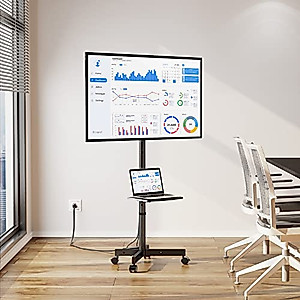 Greenstell TV Stand with Power Outlet, Mobile TV Cart on Wheels for 23-60 inch LED LCD Flat Curved Panel Screens TVs up to 88 lbs, Height Adjustable Rolling TV Stand with AV Shelf, Max VESA 400x400mm