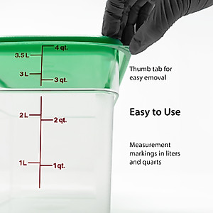 Cambro 4 QT (Quart) Square Food Storage Container with Greeen Lid (2 Pack) - Classic Series (Clear)