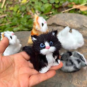 Pack of 5 Realistic Furry Baby Cats Figurines Simulation Kittens Home Office Car Decorative Statue/Synthetic Fur Pet Stuffed House Animal Replica/Photo Props/Collectible Gift