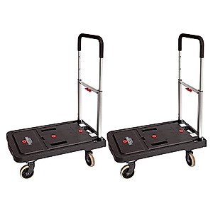 Magna Cart FF 4 Rubber 360-Degree Rotating Wheel Easy Folding Platform Transport Cart with 300 Pound Capacity and Telescoping 36-Inch Handle, (2 Pack)