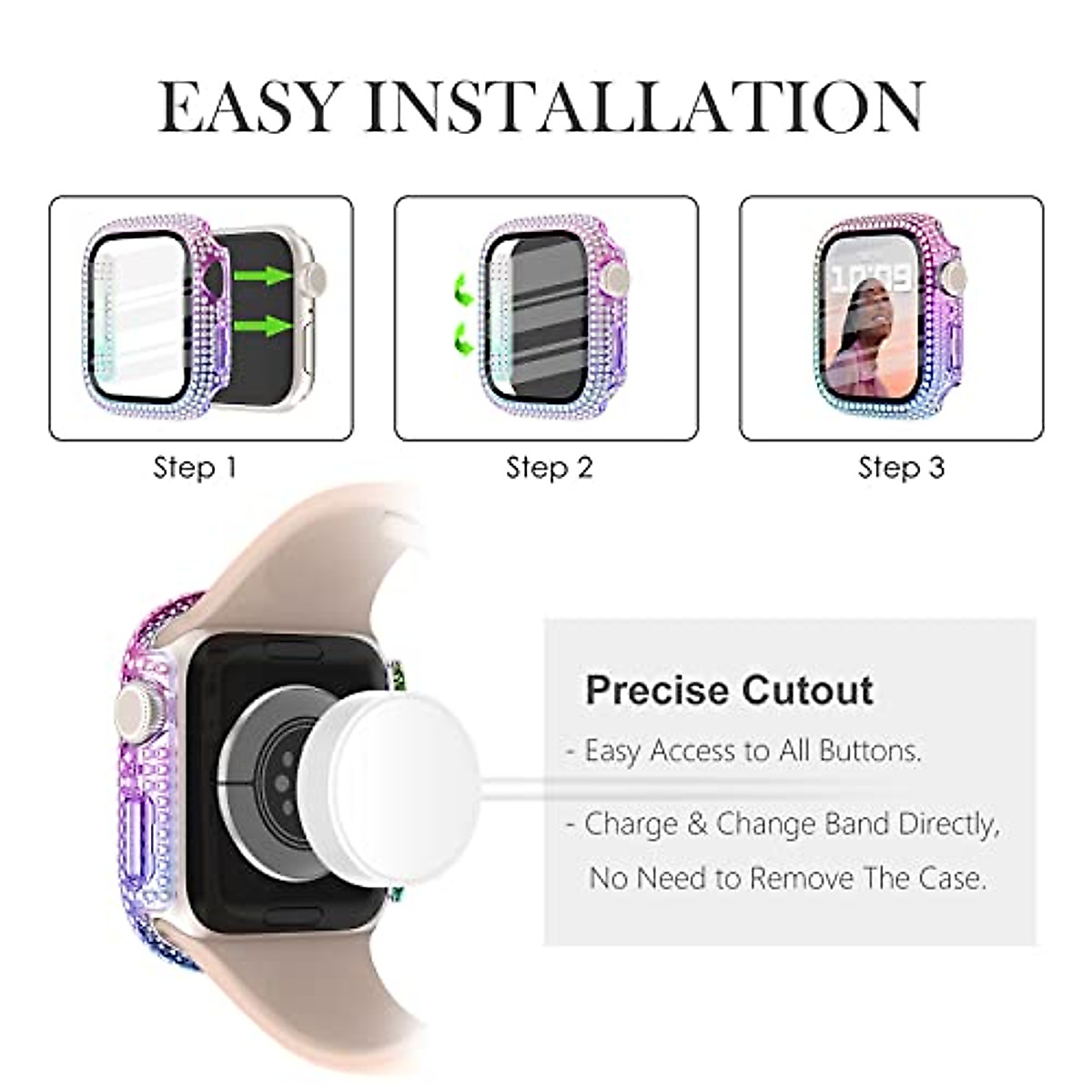 WINGLE 6-Pack Compatible with Apple Watch Case 40mm Face Cover with Screen Protector,Over 200 Bling Crystal Diamond Apple Watch Bumper Case for Apple Watch Series SE 6 5 4 Screen Protector 40mm