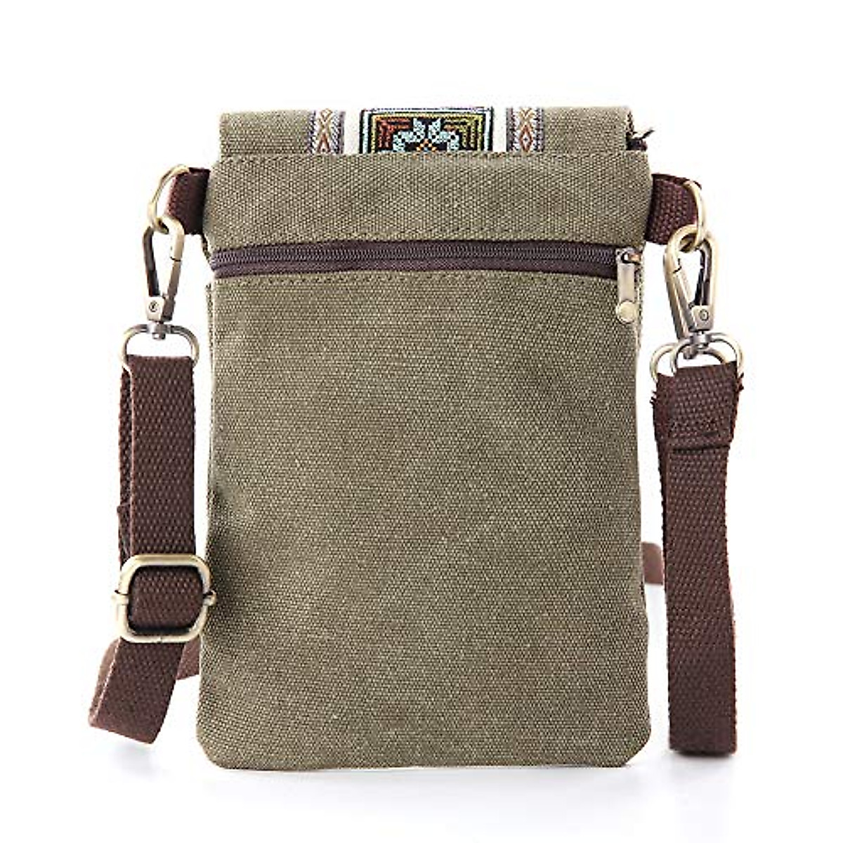 Vintage Embroidered Canvas Small Flip Crossbody Bag Cell Phone Pouch for Women Wristlet Wallet Bag Coin Purse (ArmyGreen 01)