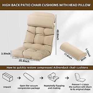 MABOZOO Adirondack Chair Cushions with Adjustable Head Pillow,Waterproof & UV-Proof High Back Patio Chair Cushions,Patio Furniture Pads Seat Cushion Mat for Indoor Outdoor
