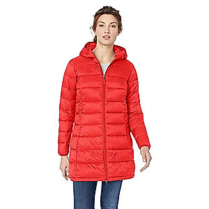 Amazon Essentials Women's Lightweight Water-Resistant Hooded Puffer Coat (Available in Plus Size), Red, X-Large