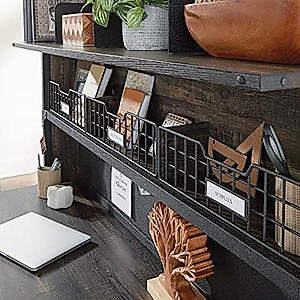 Sauder Steel River Industrial Desktop Hutch in Carbon Oak, Carbon Oak Finish