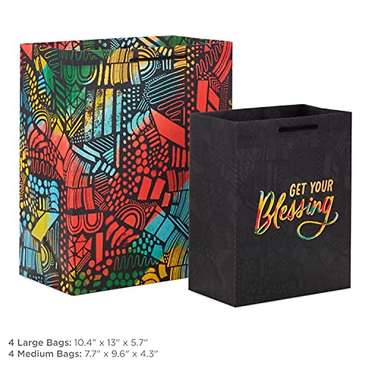 Hallmark Mahogany Gift Bag Assortment (8 Bags: 4 Medium 9", 4 Large 11") for Birthdays, Holidays, Graduations, Bridal Showers