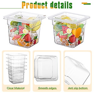PYQTH 12 Pack Plastic Food Pan with Lids 1/6 Size 6'' Deep Restaurant Food Containers Stackable Clear Polycarbonate Commercial Hotel Pans with 1 Plastic Spoon for Fruits Vegetables