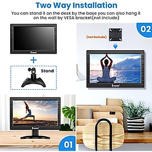 Eyoyo 12" Inch TFT LCD Monitor with AV HDMI BNC VGA Input 1366x768 Portable Mini HD Color Screen Display with Built-in Speaker