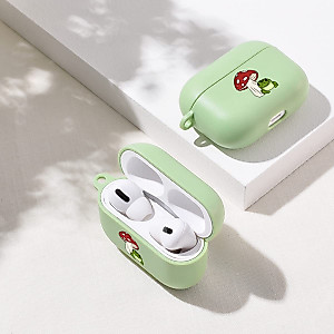 MAYCARI Lovely Frog Mushroom Case for AirPods Pro with Keychain, Cute Animal Design Protective Soft TPU Cover Compatible with AirPods Pro Charging Green Case for Women Girls