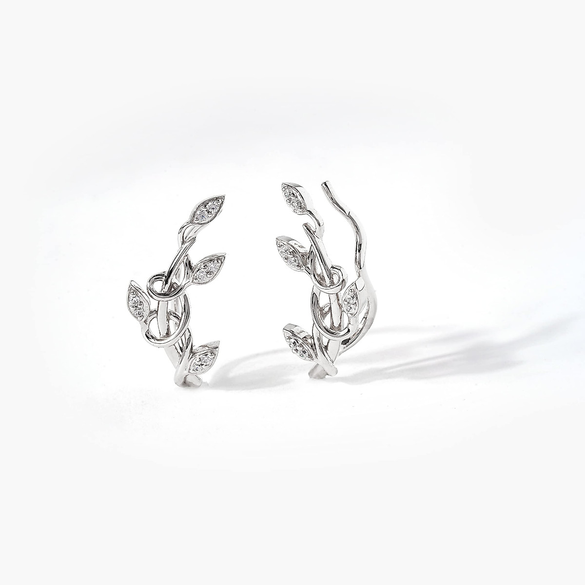 Sterling Silver 1/6ct.TDW Diamond Leaf Climber Fashion Earrings for Women(I-J, I2)