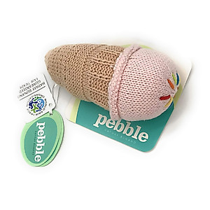 Pebble | Handmade Ice Cream Cone Baby Rattle with Sprinkles—Pink/Strawberry | Knitted Baby Toy | Fair Trade | Play Food | Machine Washable