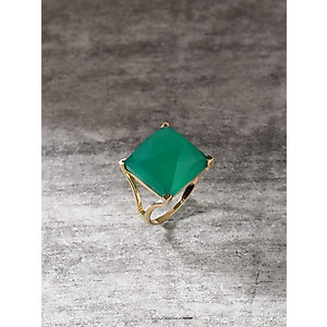 YoTreasure 18kt Gold Over Silver Green Onyx Vintage Solitaire Bold Ring