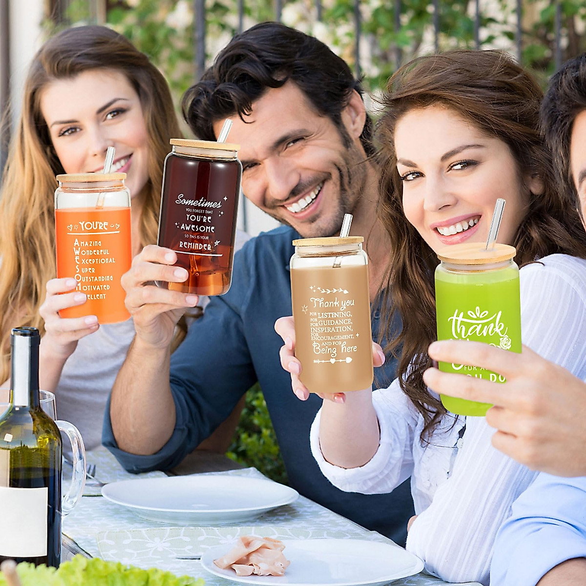 6 Set Employee Appreciation Presents Bulk, Personalized Inspirational Thank You Presents for Staff Coworker 16oz Can Shaped Beer Glass Cups with Lids and Straws, Box and Card for Team Women Men