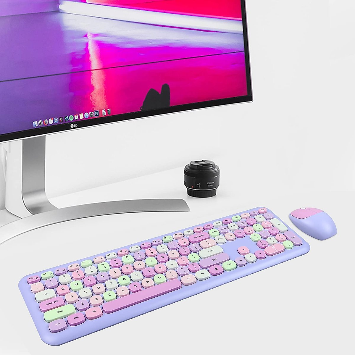 Dedeo Wireless Keyboard and Mouse Combo,USB Purple 110 Keys Compact Full Size Colorful Keyboard and Mouse Set, 2.4Ghz Noise-reducing Ultra-Quiet Keys, Ultra-Thin，for Windows, PC, Laptop, Desktop