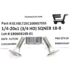 (10) 1/4-20x1 Stainless Steel Elevator Bolt Square Neck (3/4 Diameter Head) 18-8