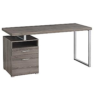 Monarch Specialties Computer Writing Desk for Home & Office Laptop Table with Drawers Open Shelf and File Cabinet-Left or Right Set Up, 60" L, Dark Taupe