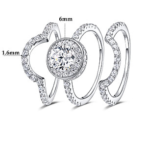 TIKJE Three-in-One Halo Engagement Rings Set 925 Sterling Silver Promise Eternity Bridal Band for Women 3 pcs Size 6
