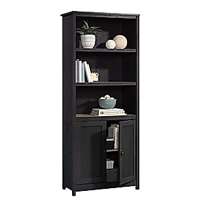 Sauder Cottage Road Library with Doors, L: 29.29" x W: 13.98" x H: 71.50", Raven Oak Finish