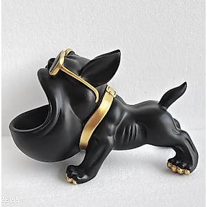 French Bulldog Statue Modern Entryway Table Candy Bowl for Office Desk Animal Large Mouth Dogs Planter Storage Sculpture Figurines with Gold Glasses Keys Resin Bulldog Candy Dish Home Decor Funny