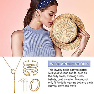 Hicarer Simple Bar Jewelry Set Vertical Bar Necklace Earrings Adjustable Cuff Bracelet for Women (Gold)